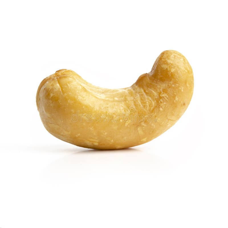 Macro or Close Up Side View of Roasted Cashew Nut Isolated on White ...