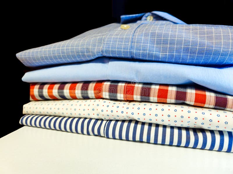 Macro Close-up Stack of Colorful Mens Folded Button Down Shirts Stock ...