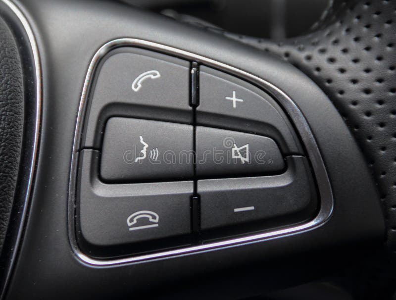 A Macro Close Up View of Command Buttons on the Steering Wheel Stock ...