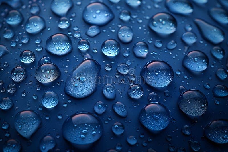 Macro Close-up of Water Droplets on Dark Blue Surface for Nature and ...