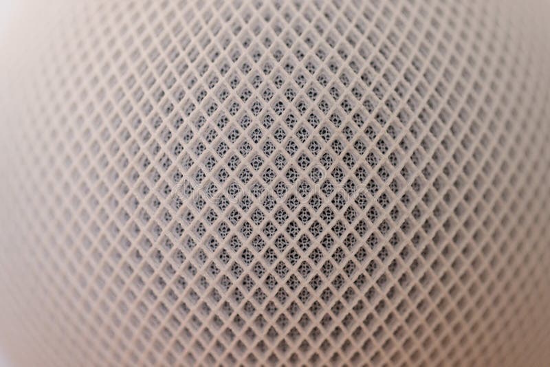 Macro Close Up of a White Wireless Speaker of Hi Tech Audio System ...