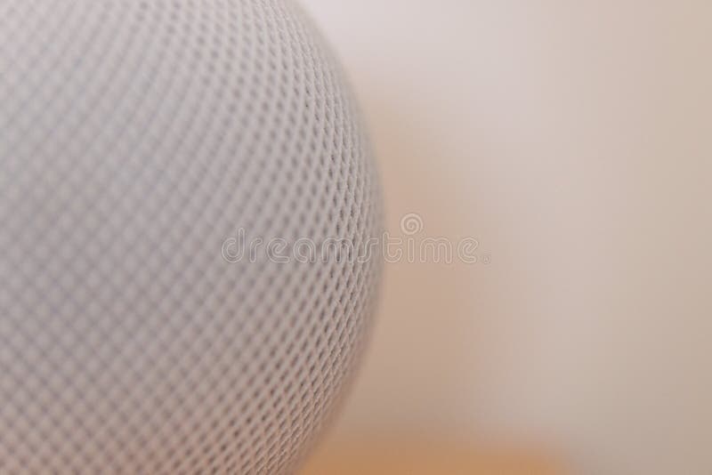 Macro Close Up of a White Wireless Speaker of Hi Tech Audio System ...