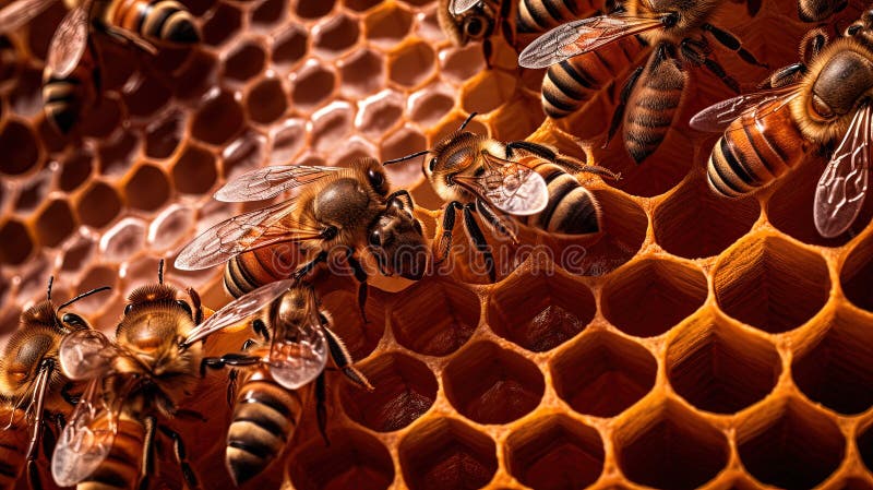 Macro Closeup of Bee Hive with Detail of Honeycomb Stock Illustration ...