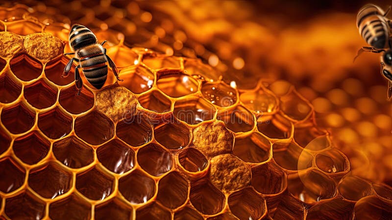 Macro Closeup of Bee Hive with Detail of Honeycomb Stock Illustration ...