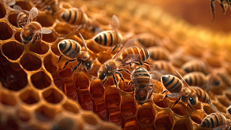 Macro Closeup of Bee Hive with Detail of Honeycomb Stock Illustration ...