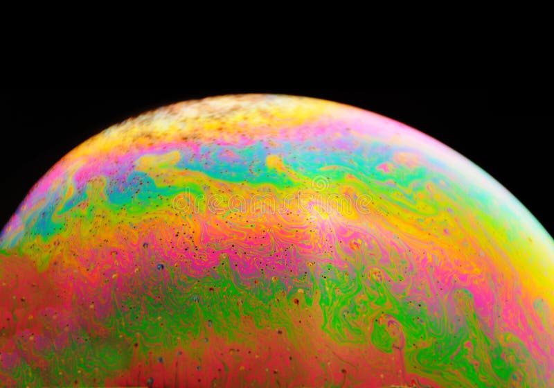 Colorful Soap Bubble with Coconut Palms and Sky Reflection, Macro Stock ...