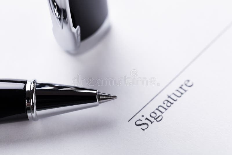 Hand Signing a Document in Ink on Sign Here Line Stock Photo - Image of ...