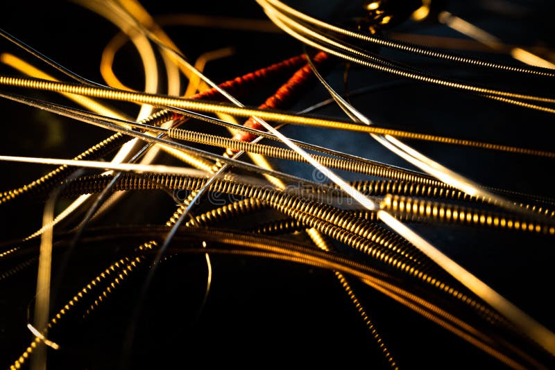 Macro Closeup of Texture on Group of Bronze Acoustic Guitar Strings ...