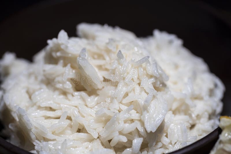 Macro of Cooked White Rice on Black. Stock Photo - Image of vegetarian ...