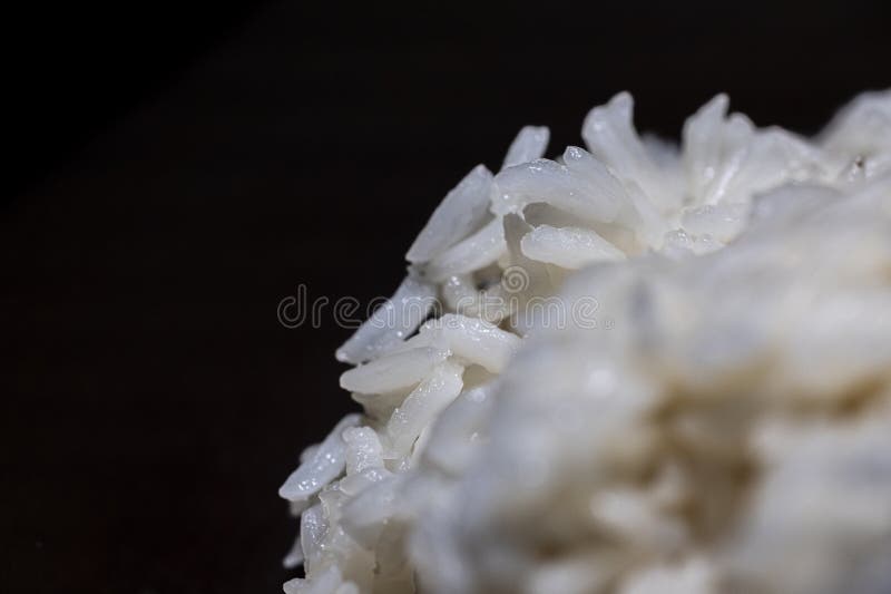 Macro of Cooked White Rice on Black. Stock Image - Image of fiber ...