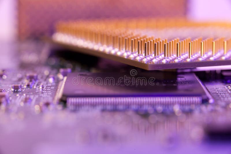 Macro Cpu Pins in Blue Diode Light Stock Image - Image of computer ...