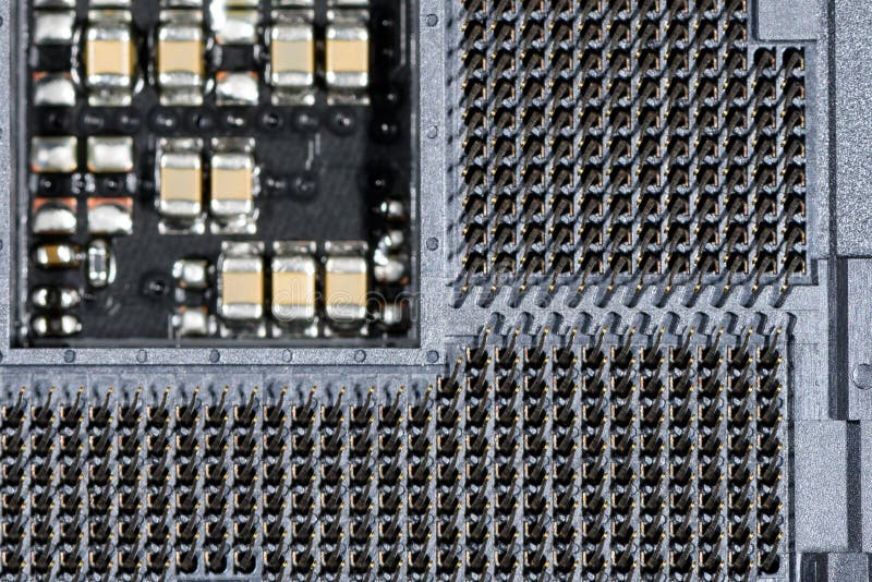 Macro of the Cpu Socket Showing the Extreme Small Connector Pins Stock ...