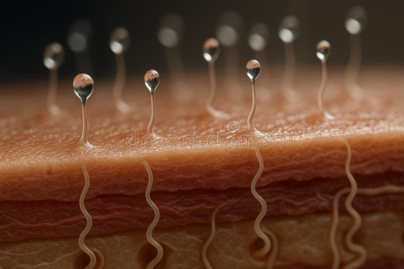 Macro 3d Render of Sweat Glands Producing Perspiration on Skin Surface ...