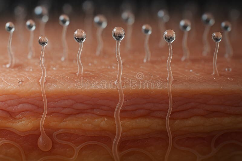 Macro 3d Render of Sweat Glands Producing Perspiration on Skin Surface ...