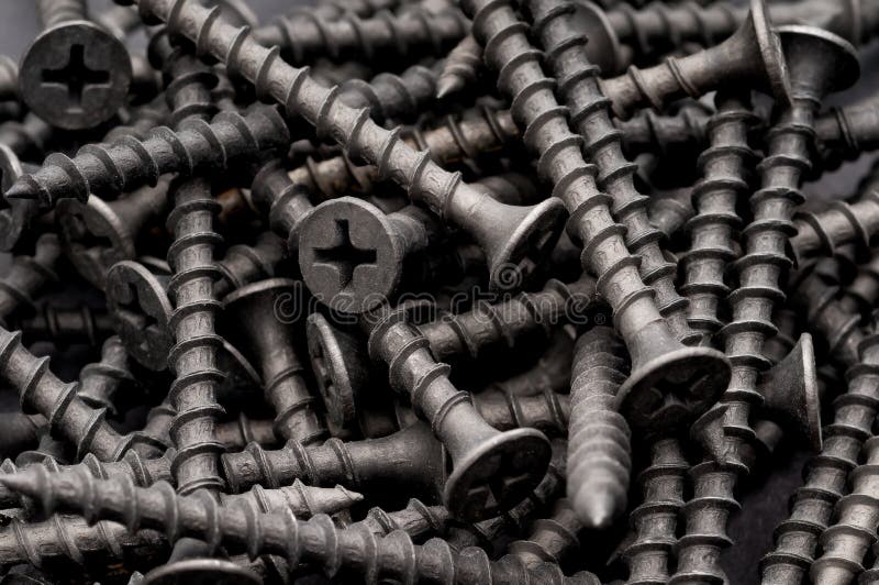 Macro of Dark Grey Drywall Screws Stock Image - Image of metal, star ...