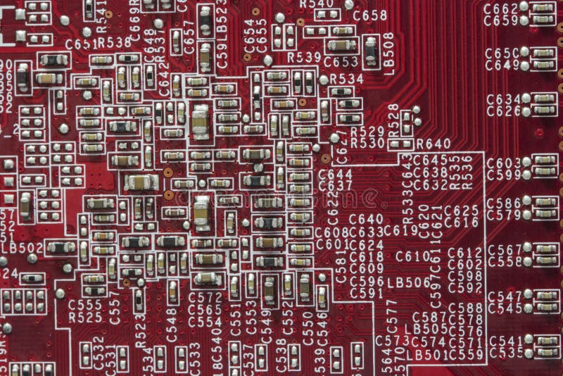 Macro Detail Computer Motherboard Hardware in Red Stock Photo - Image ...