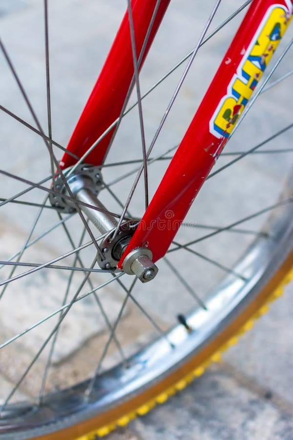Macro Detail of Red Fork of an Eighty Kid Bike Editorial Photo - Image ...