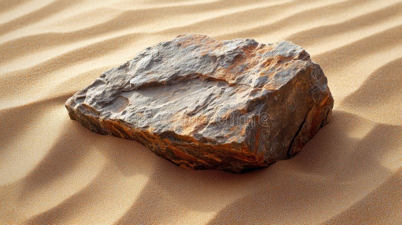 Macro Detail of a Rough Rock Resting on Rippled Sand in a Desert ...