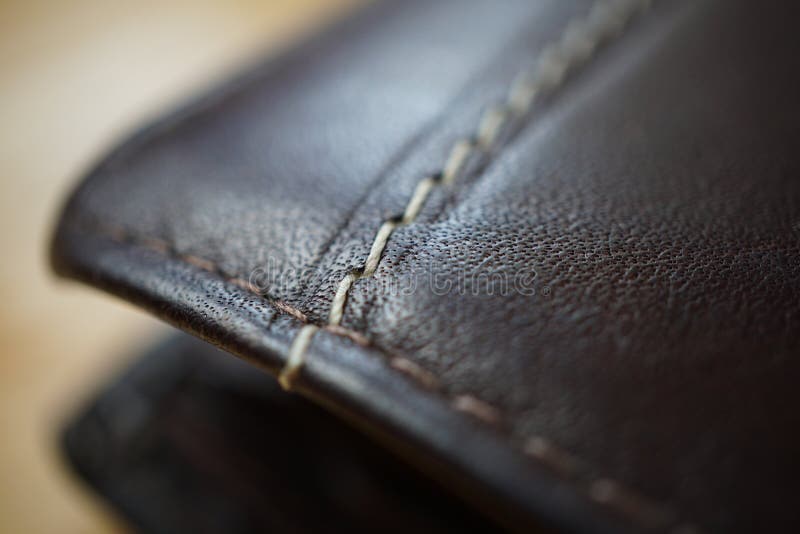 Macro Detail of a White Thread Stitching Black and Brown Stitched ...