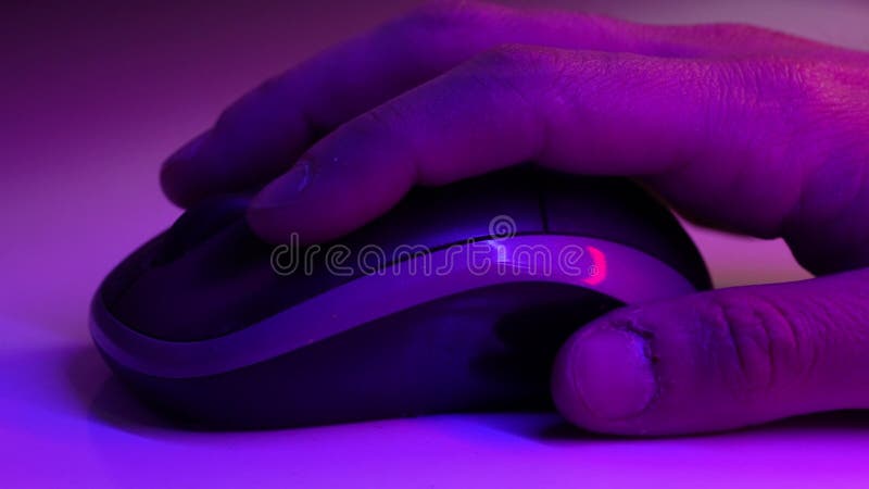 Macro Detailed Shot of Mouse and Male Hand. Gamer, Programmer is Using ...
