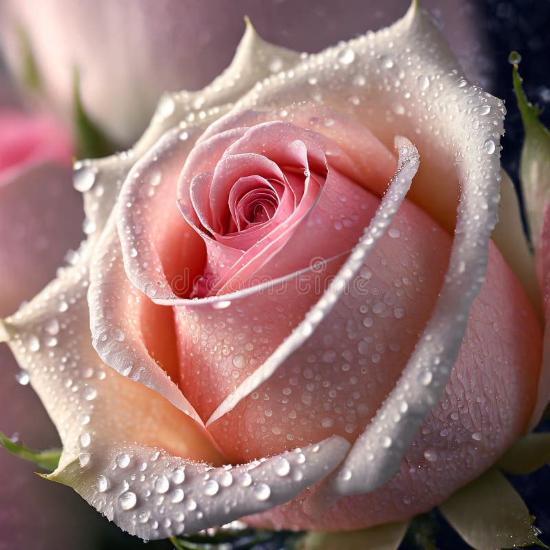 Macro Dewy Pink Roses with Water Drops on Petal Stock Illustration ...