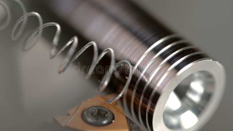 MACRO, DOF: Sharp Cutter Carves a Thread into a Small Metal Rod during ...