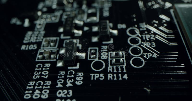 Video: Macro dolly shot side view of a computer electrical circuit with ...