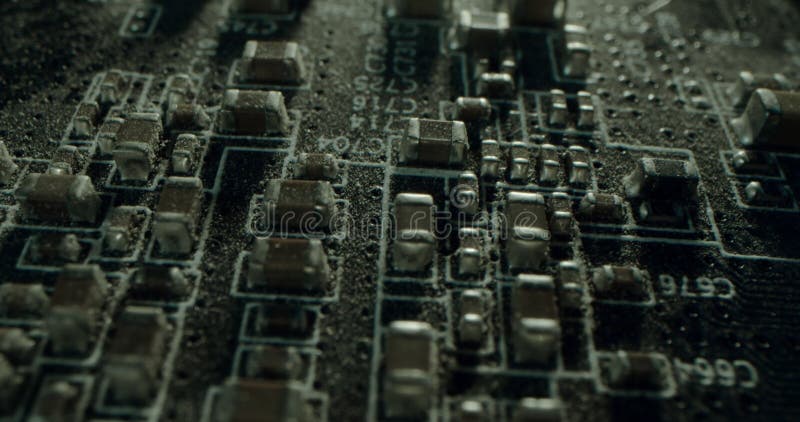 Macro Dolly Shot Side View of a Computer Electrical Circuit with Cip ...