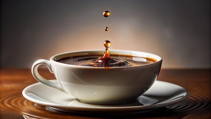Macro Drop of Coffee in Fall Toward the Cup of Coffee Creative AI Stock ...