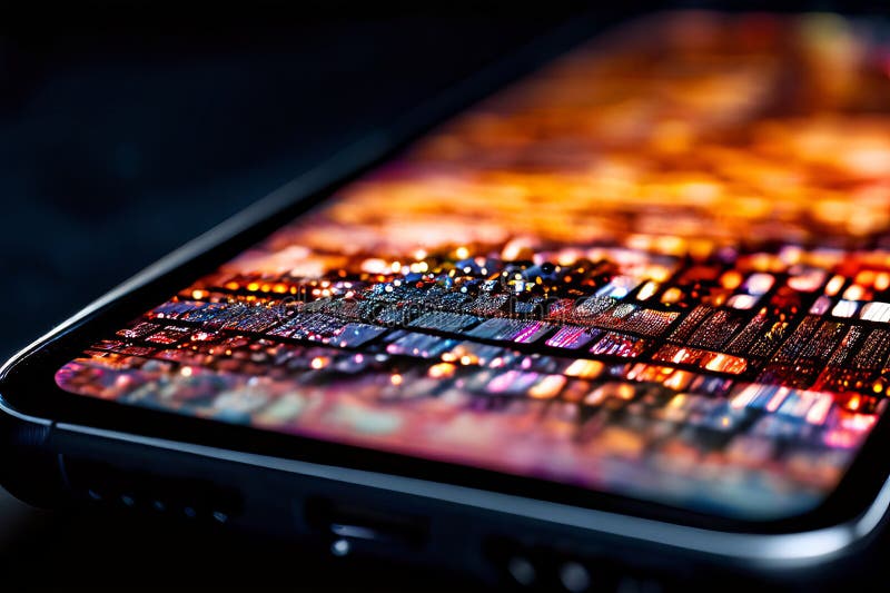 Macro Extremely Close Up Shot of the Phones Screen with the Pix Stock ...