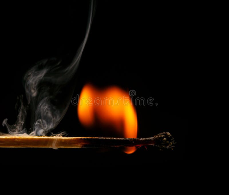 Macro Fire Burning on Matchstick. Studio Shot Isolated on Black Stock ...