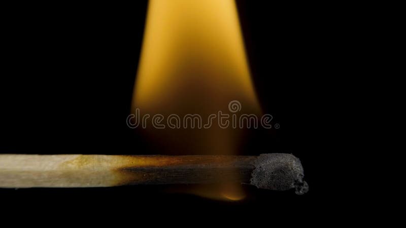 Macro Fire Burning on Matchstick, Studio Shot Isolated on Black ...