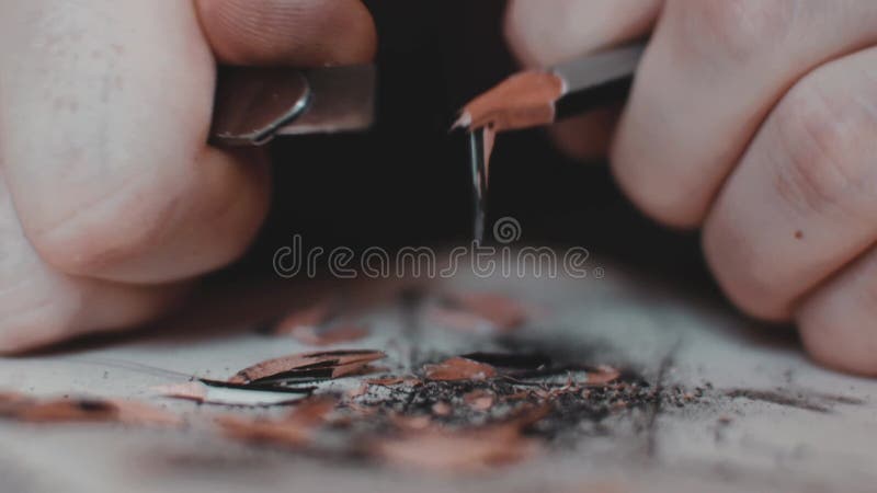 Macro Footage of Sharpening Graphite Pencil Process Using a Blade of ...