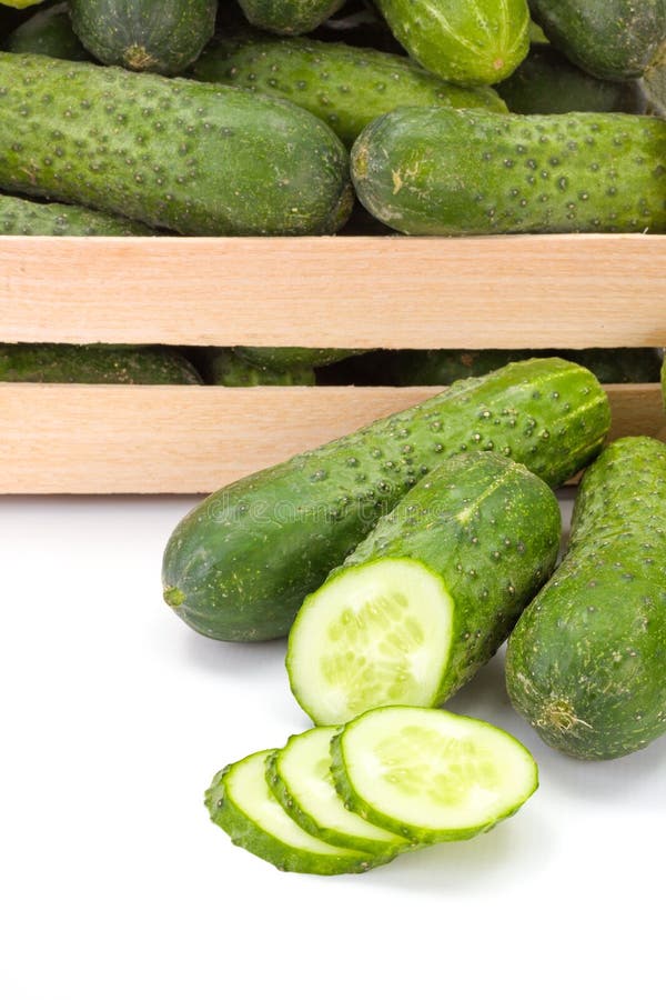 Cucumbers (Cucumis Sativus) in Wooden Crate Stock Photo - Image of ...