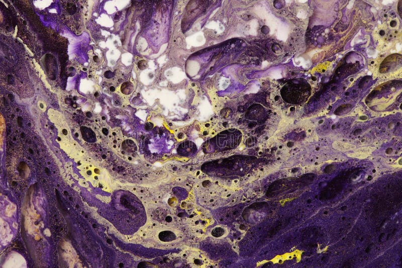 Macro Gold and Violet Bubble Drops. Abstract Flow Color Blots ...