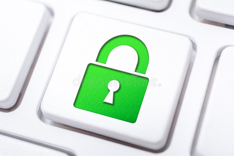 Macro of a Green Lock Security Icon on a Keyboard Button Stock Photo ...