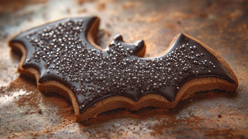 Macro Halloween Bat Cookie with Dark Chocolate Icing and Silver ...
