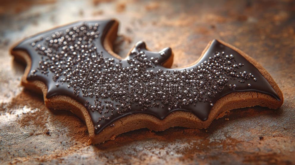 Macro Halloween Bat Cookie with Dark Chocolate Icing and Silver ...
