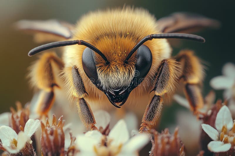 Macro of a Honey Bee on Flower. Generative AI. Stock Illustration ...