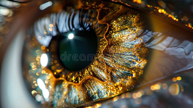 Macro of Human Eye with Golden Reflections. Stock Photo - Image of ...