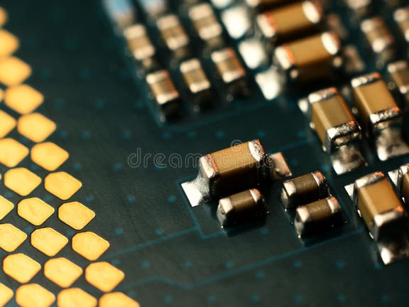 CPU Backside Macro with Gold Pads and Components Stock Image - Image of ...