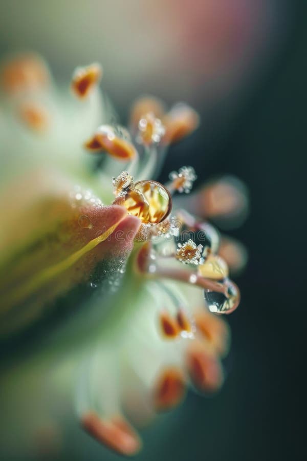 Macro Image Capturing Dew Drops on Tiny Flowers with Each Droplet ...
