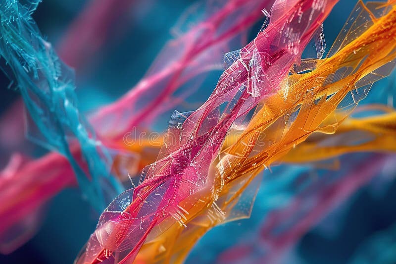 Macro Image of a Colored Rope Under a Microscope. Horizontal Macro ...