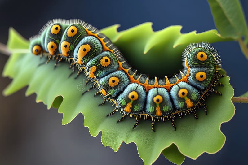 Macro Image of Colorful Caterpillar Posing on a Leaf. Stock ...