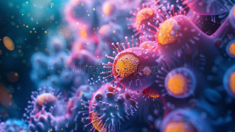 Macro Image of Colorful Microorganisms or Viruses Under a Microscope ...