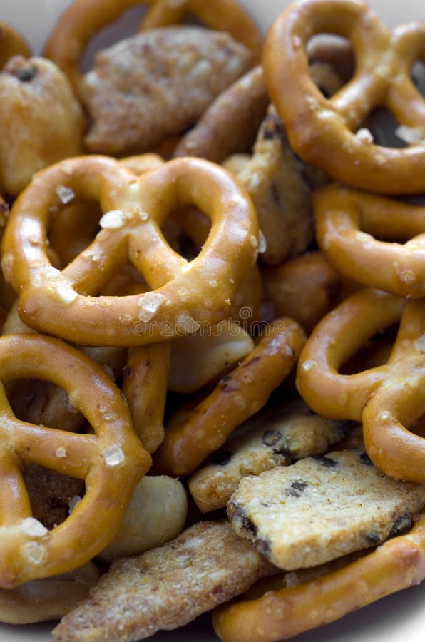 Macro Image of Delicious Mini Pretzels and Mixed Nuts Stock Photo ...