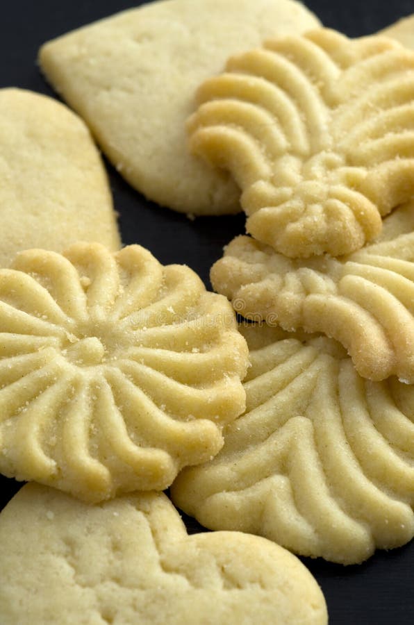 Macro Image of Delicious Shortbread Cookies on Dark Background Stock ...