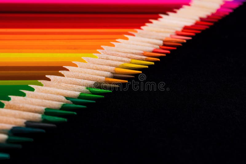 A Macro Image of a Diagonal Line of Colored Pencil Sharpened Tip Stock ...