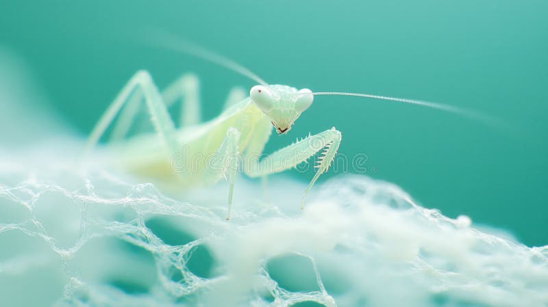Macro Image of Green Mantis on Textured Surface, Showcasing Its ...