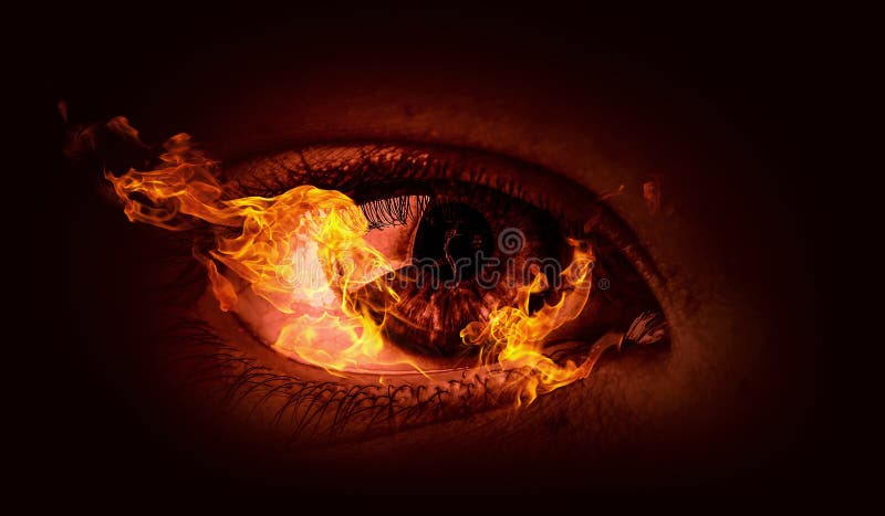 Macro Image of Human Eye with Fire Flames . Mixed Media Stock Image ...